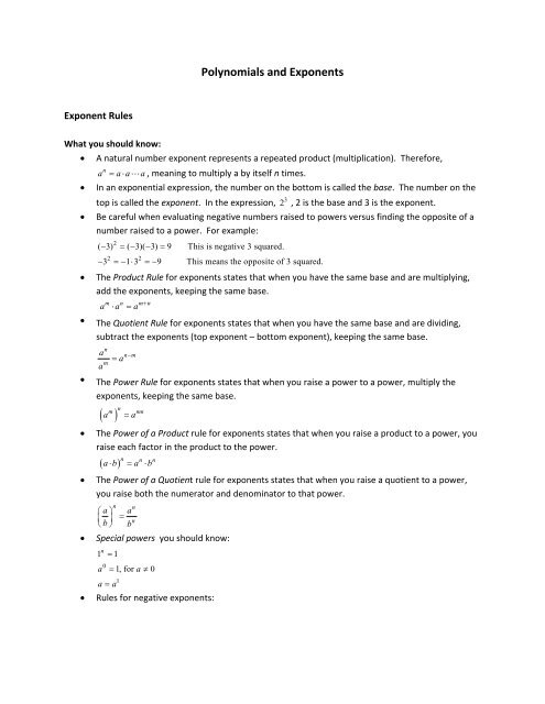 Chapter 5 â Polynomials and Exponents
