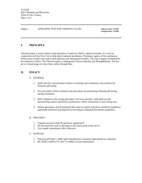NITRAZINE TEST FOR AMNIOTIC FLUID