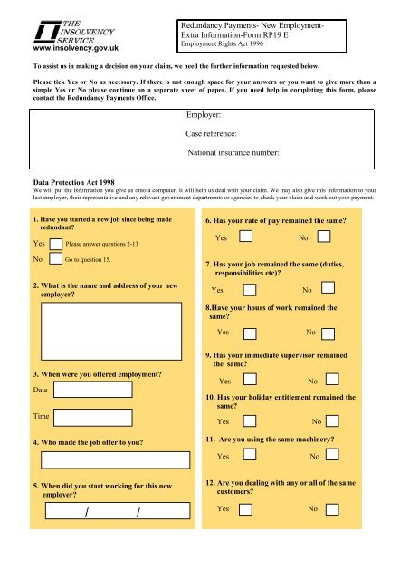Form RP2 E-Redundancy Payments Directorate