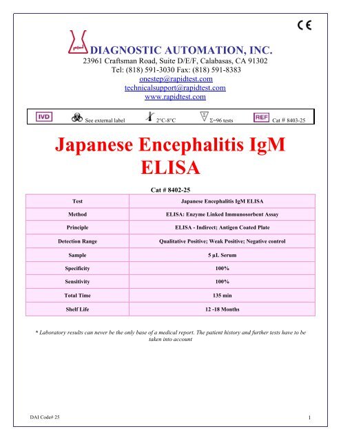 Japanese Encephalitis IgM ELISA - ELISA kits - Rapid tests