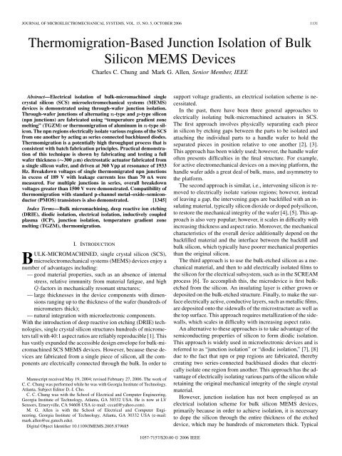 Thermomigration-Based Junction Isolation of Bulk Silicon MEMS ...
