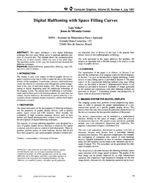 Digital Halftoning with Space Filling Curves - Visgraf - Impa