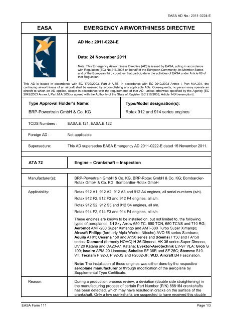 EASA EMERGENCY AIRWORTHINESS DIRECTIVE