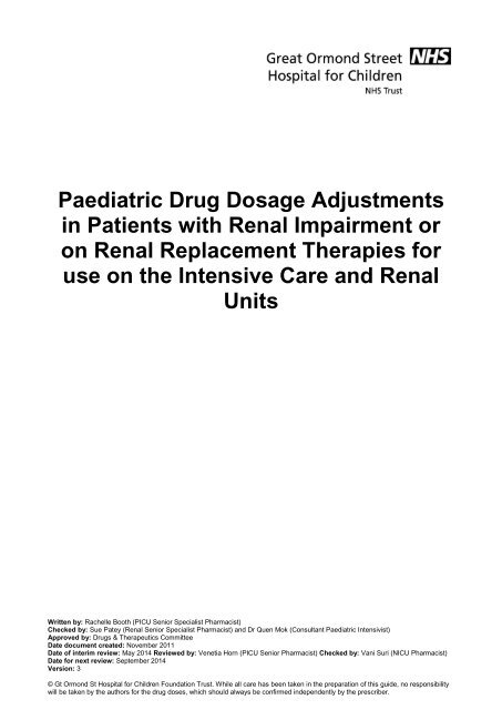Paediatric Drug Dosage Adjustments in Patients with Renal ...
