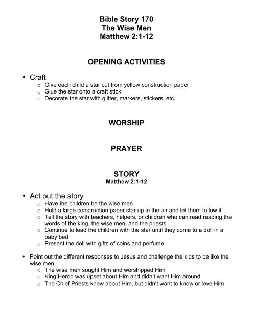 Bible Story 170 The Wise Men Matthew 2:1-12 OPENING ...