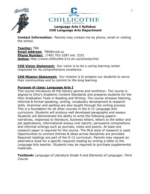 High School Language Arts Syllabus