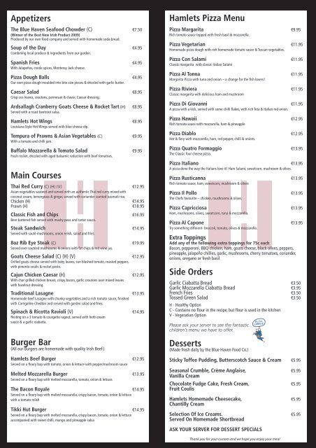 Menu Inside MARCH 2012 - Hamlets of Kinsale