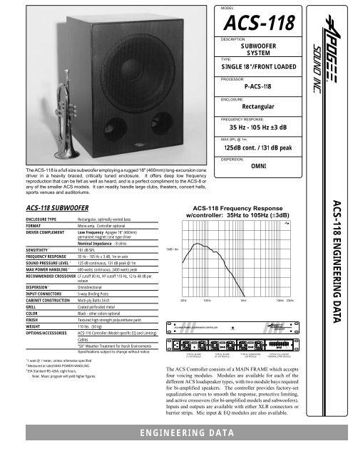 Apogee ACS-118 Subwoofer System Spec Sheet - Apogee Sound