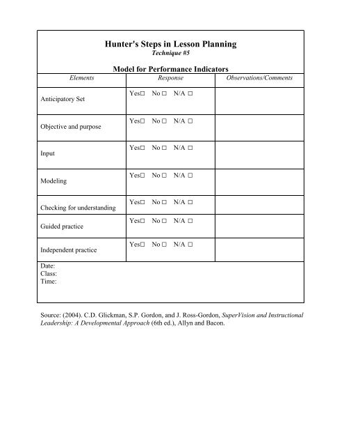 Hunter's Steps in Lesson Planning - Education & Human ...