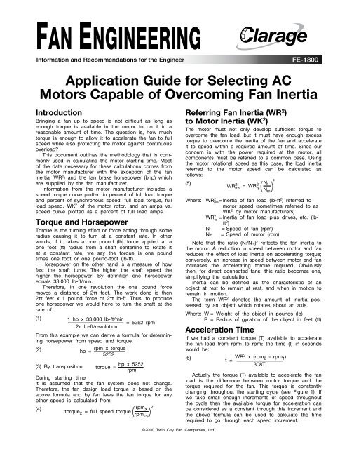 Selecting AC Motors Capable of Overcoming Fan Inertia - Clarage