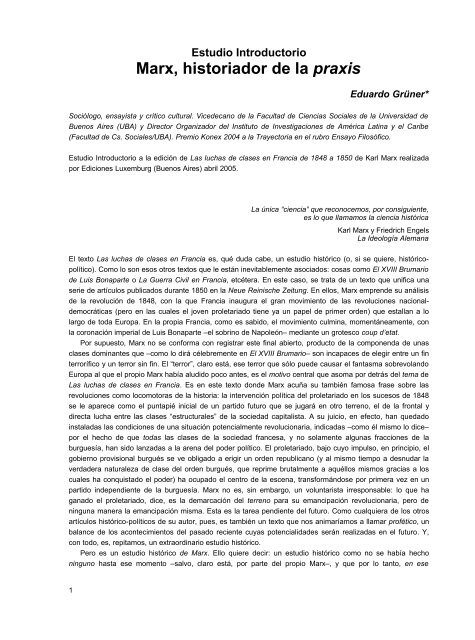 Marx, historiador de la praxis