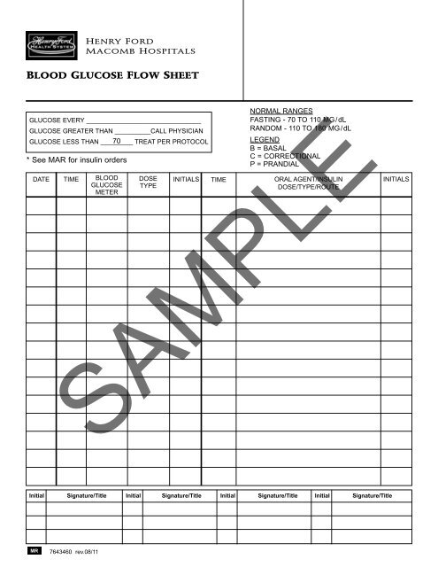 BLOOD GLUCOSE FLOW SHEET