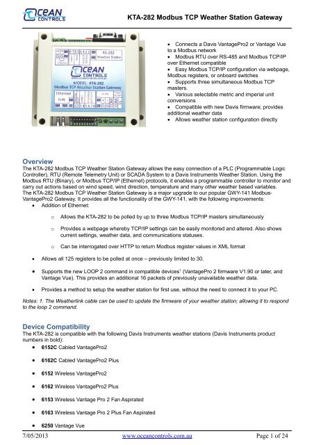 KTA-282 Modbus TCP Weather Station Gateway - Ocean Controls