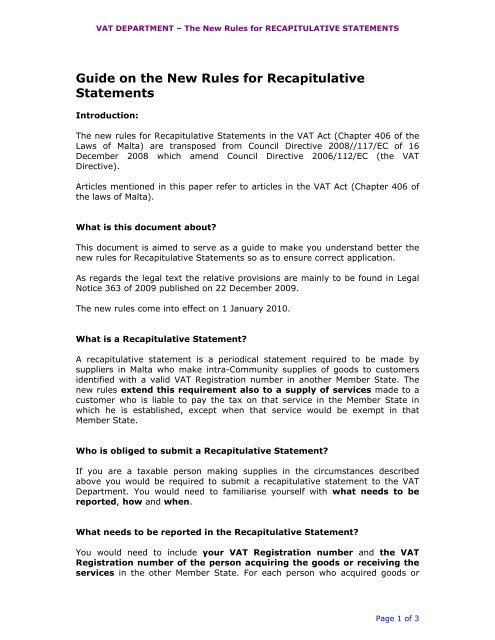 Recapitulative Statement - VAT Department