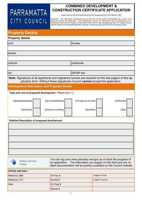 Combined DA and CC Application Form - Parramatta City Council