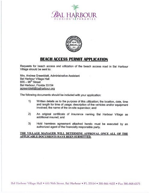 BEACH ACCESS PERMIT APPLICATION - Bal Harbour Village