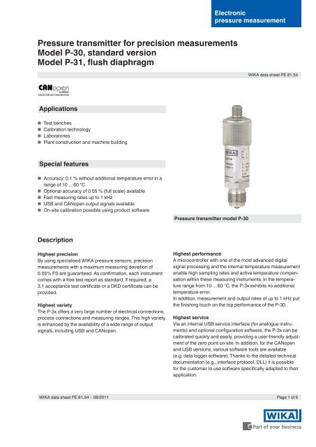 Pressure transmitter for precision measurements ... - BKW Instruments