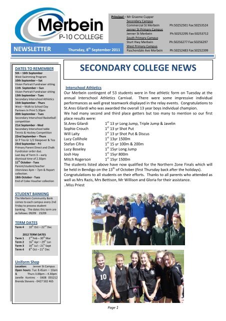 SECONDARY COLLEGE NEWS - Merbein P-10 College