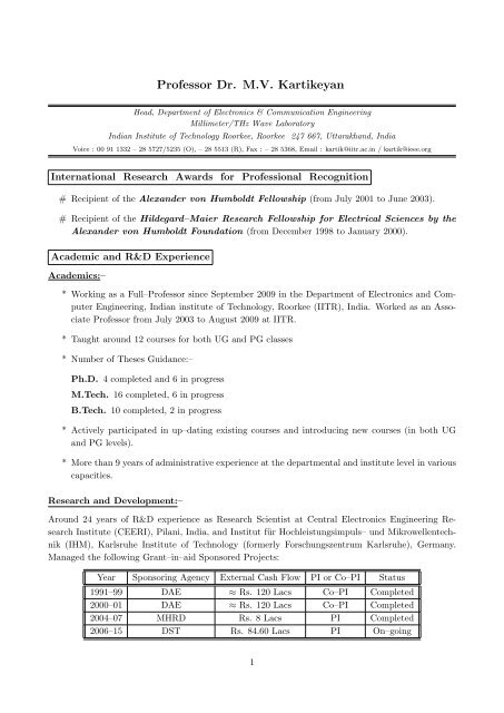 Professor Dr. M.V. Kartikeyan