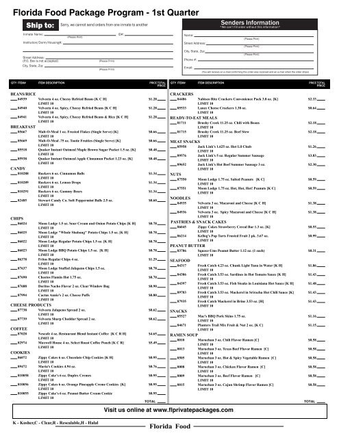 Florida DOC Food - Access Securepak