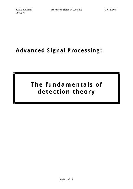 Advanced Signal Processing: - SPSC
