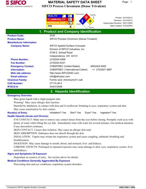 SIFCO Process Chromium (Dense Trivalent ... - Categories