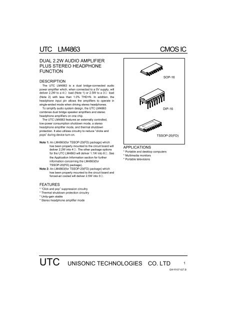 UTC LM4863 CMOS IC