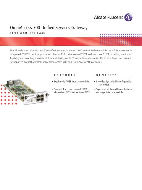 Alcatel-Lucent OmniAccess 700 Unified Services Gateway T1 / E1 ...
