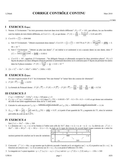 CORRIGE CONTRÔLE CONTINU - Université Paris 8