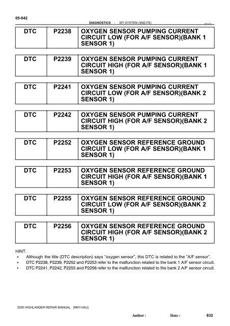 DTC P2238 OXYGEN SENSOR PUMPING ... - Highlander Club