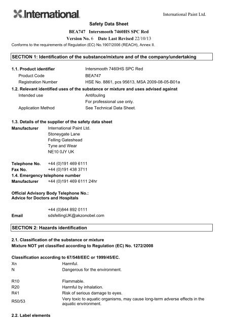 International Paint Ltd. Safety Data Sheet BEA747 Intersmooth ...