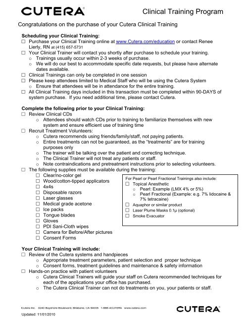 CLINICAL TRAINING CHECKLIST - Cutera