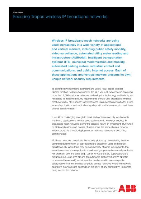 Securing Tropos wireless IP broadband networks - Tropos Networks