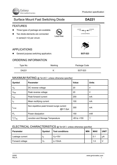 Surface Mount Fast Switching Diode DA221