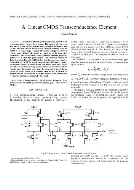 A Linear CMOS Transconductance Element - ijdatics