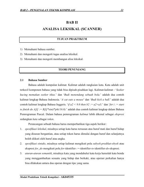 BAB II ANALISA LEKSIKAL (SCANNER) - iLab