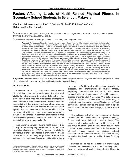 Factors Affecting Levels of Health-Related Physical Fitness in ...