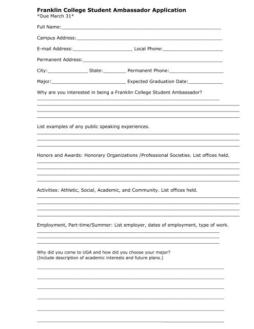 Franklin College Student Ambassador Application