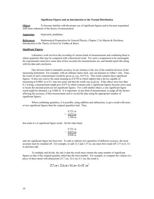 Old Significant Figures and an Introduction to the Normal ... - Physics