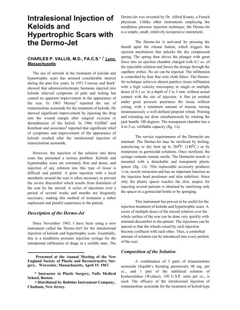Intralesional Injection of Keloids and Hypertrophic Scars with the ...