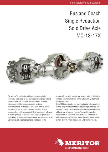 Bus and Coach Single Reduction Solo Drive Axle MC-13-17X - Meritor