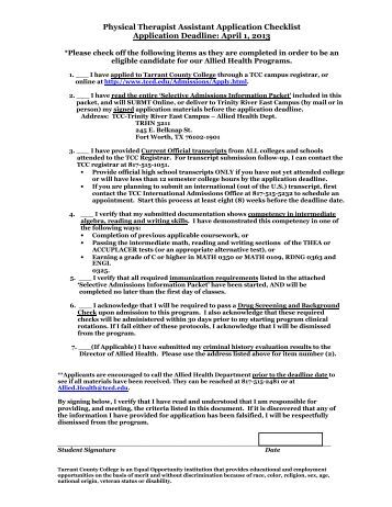 ALLIED HEALTH CLINICAL SKILLS CHECKLIST Physical Therapist ...