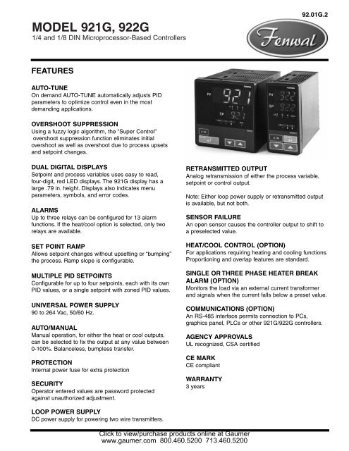Fenwal Model 921G and 922G Datasheet (6 pages, 0.9MB) - Gaumer