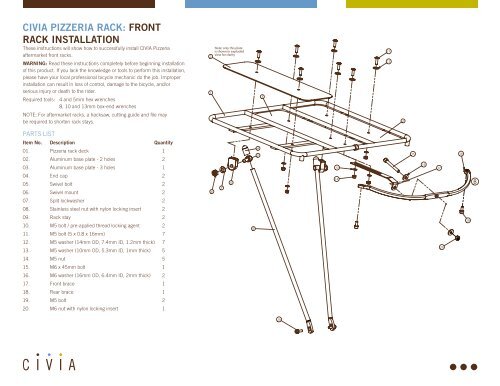 Civia PiZZERia RaCK: FRONT RaCK iNSTaLLaTiON - Civia Cycles