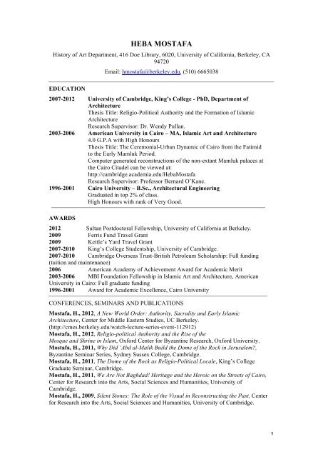 HEBA MOSTAFA CV - UC Berkeley History of Art Department