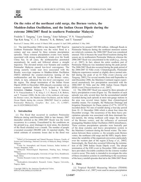 On the roles of the northeast cold surge, the Borneo vortex, the ...