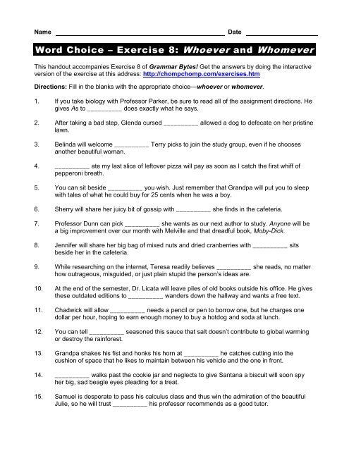 Word Choice â Exercise 8: Whoever and ... - Grammar Bytes!