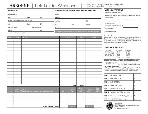 Retail Order Worksheet