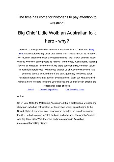 Big Chief Little Wolf - National Centre for History Education