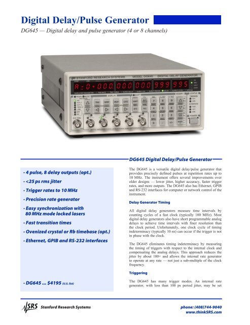 Digital Delay/Pulse Generator - Stanford Research Systems
